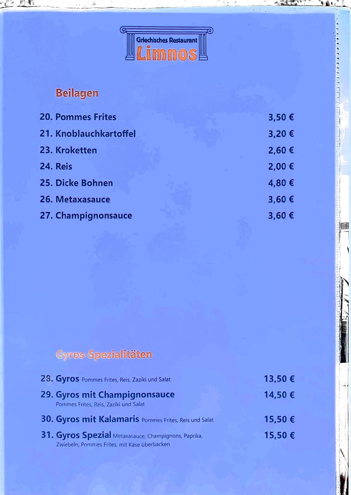 Speisekarte von Restaurant Limnos, Karlshagen
