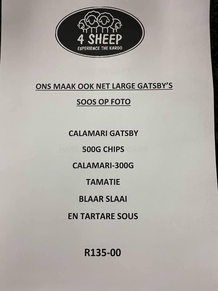 Menu at 4 Sheep Restaurant Deli and Convenience Store, Beaufort West