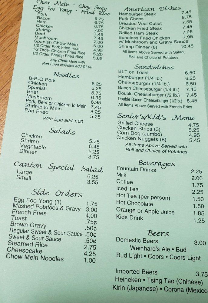 Menu at Canton Café restaurant, Caldwell
