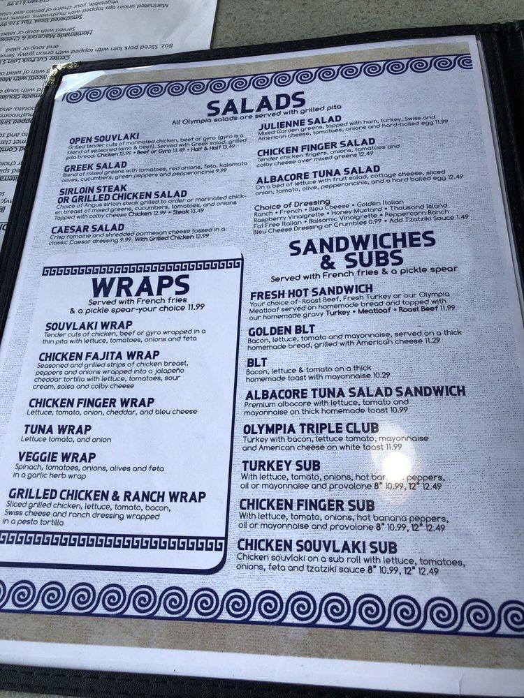 Menu at Olympia Restaurant, North Tonawanda