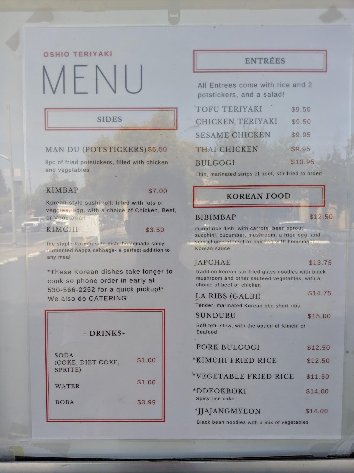 Menu at Oshio, Chico