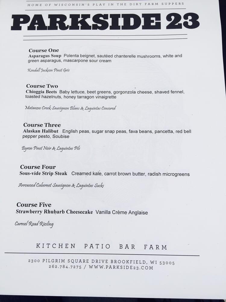 Menu at ParkSide 23 restaurant, Brookfield