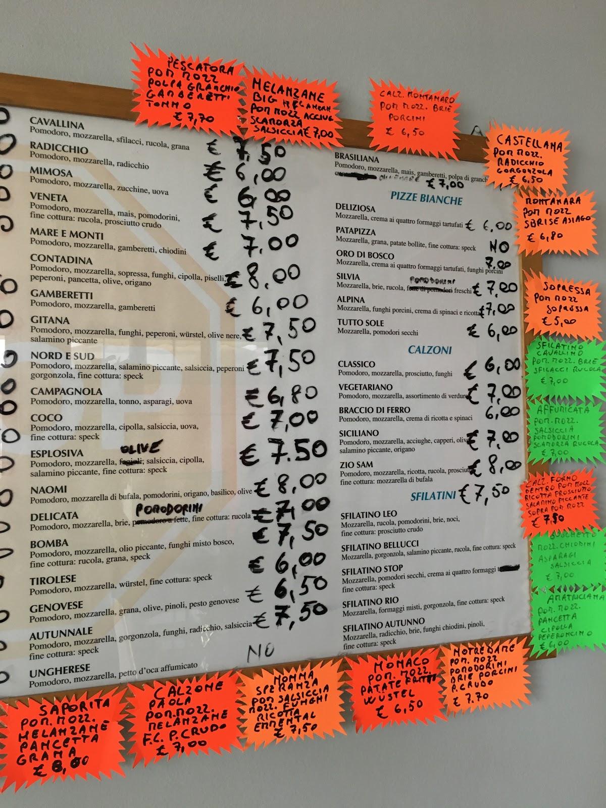 Menu da Pizzeria Stop, Ponte San Nicolò