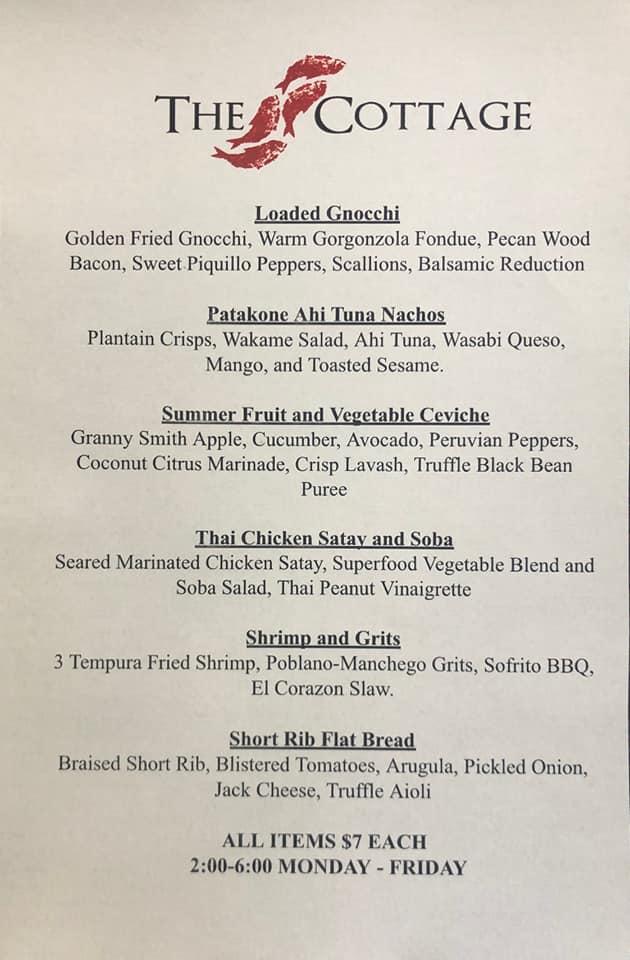 Menu at The Cottage restaurant, Siesta Key, 153 Avenida Messina