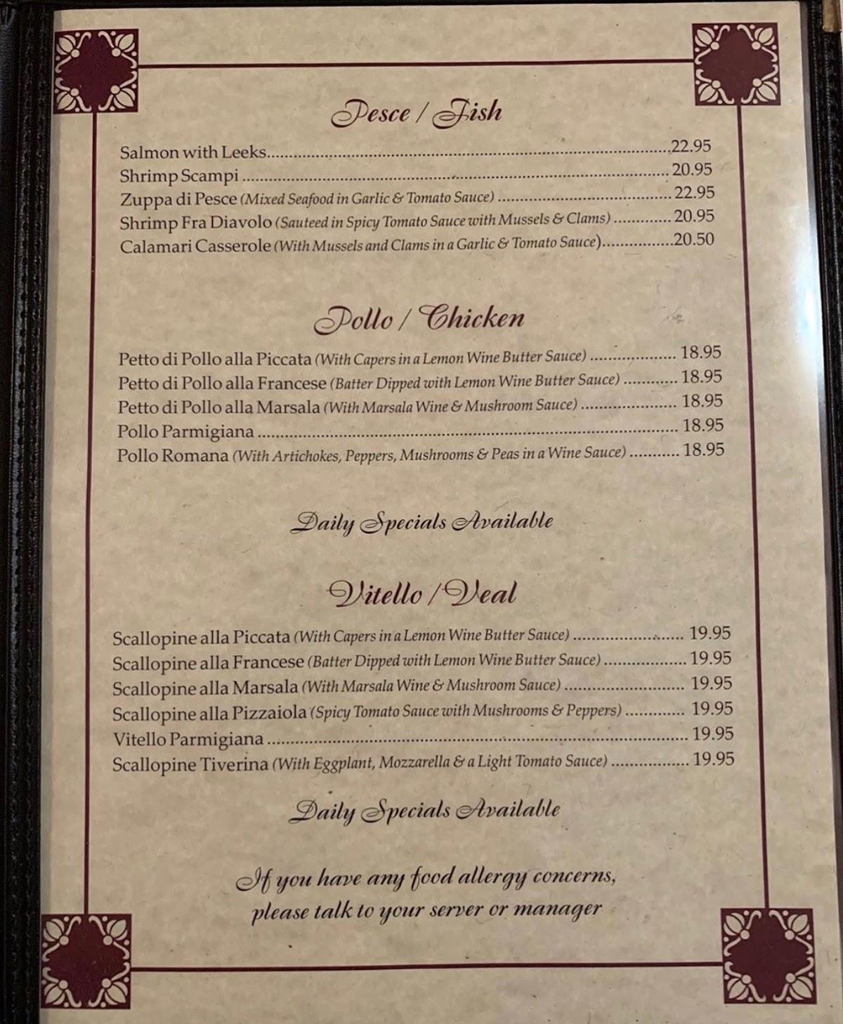 Menu at Buon Gusto Restaurant, Closter