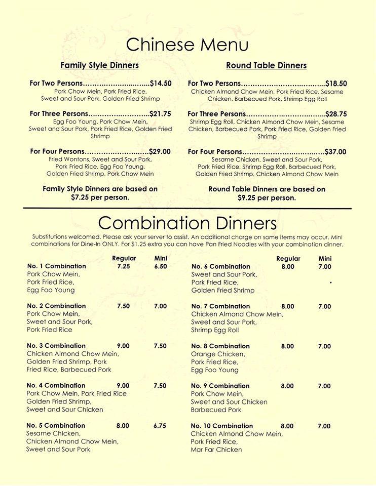 Menu at Chan's Restaurant, Silverton