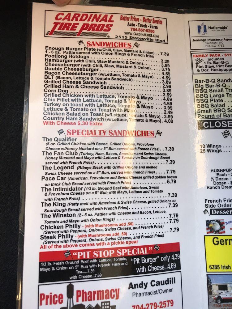 Menu at Checkered Flag Barbecue, Salisbury