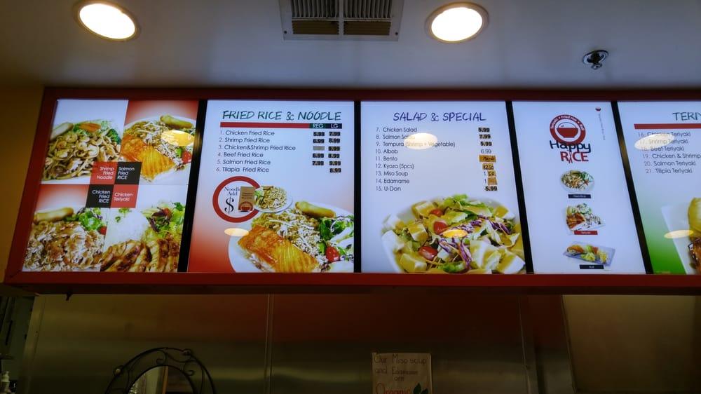 Menu at Happy rice restaurant, Lynwood