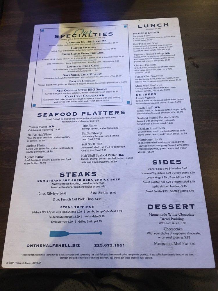 Menu at On The Half Shell pub & bar, Prairieville, Perkins Rd