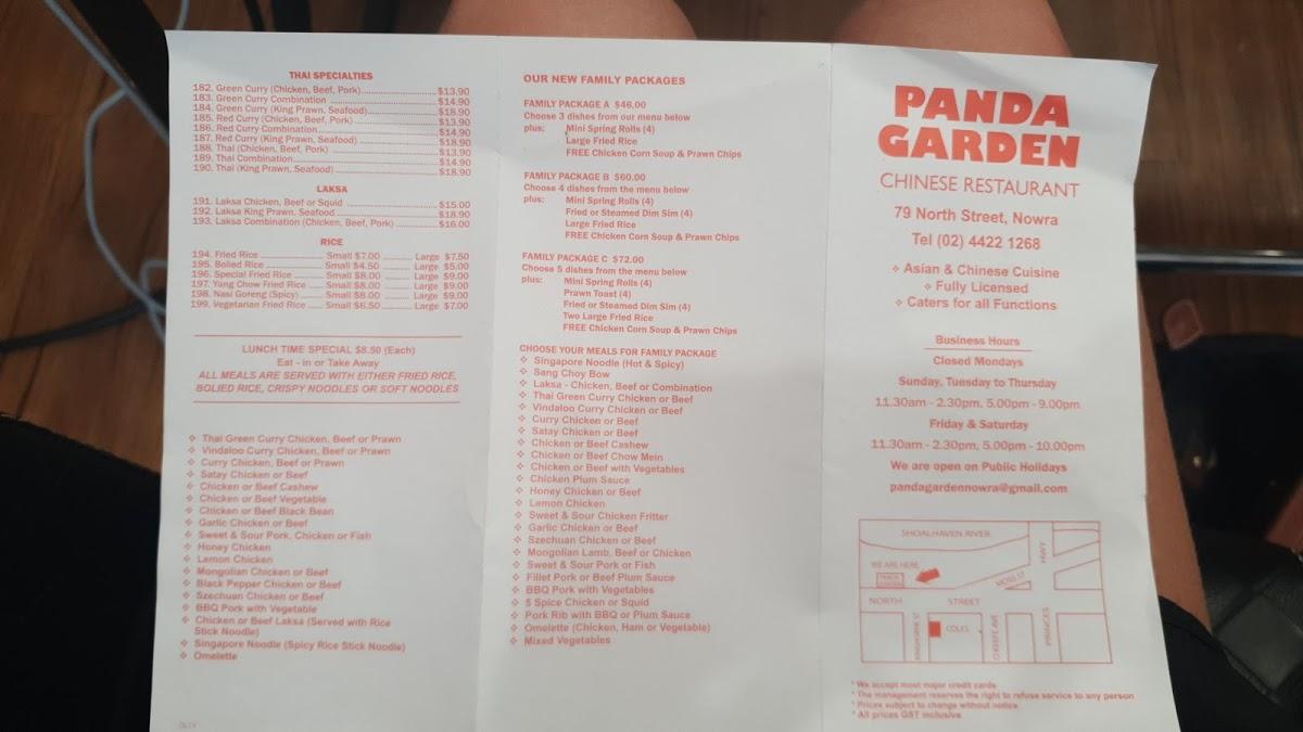 Menu at Panda Garden Chinese Restaurant, Nowra