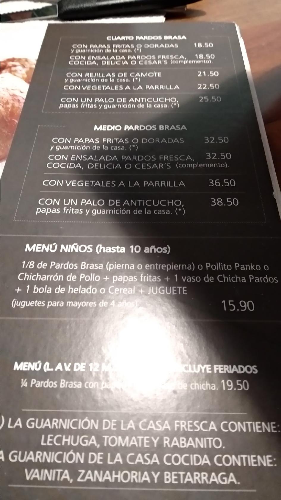 Carta del restaurante Pardos Chicken, Jesus Maria, Av. Gral. Eugenio ...