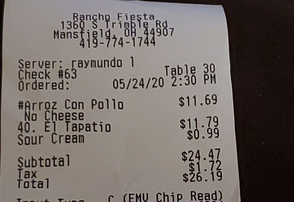 Menu at RANCHO FIESTA restaurant, Mansfield, S Trimble Rd