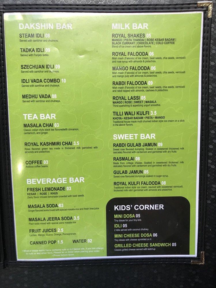 Menu at Royal Paan Edmonton restaurant, Edmonton