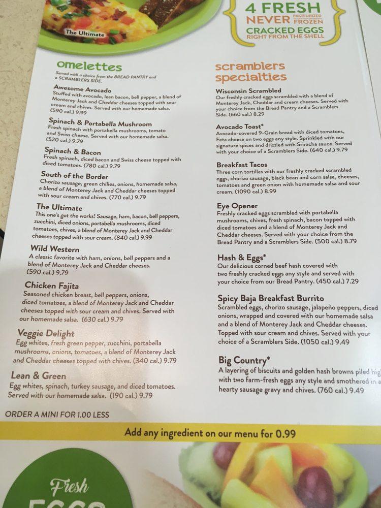 Menu at Scramblers restaurant, Lewis Center