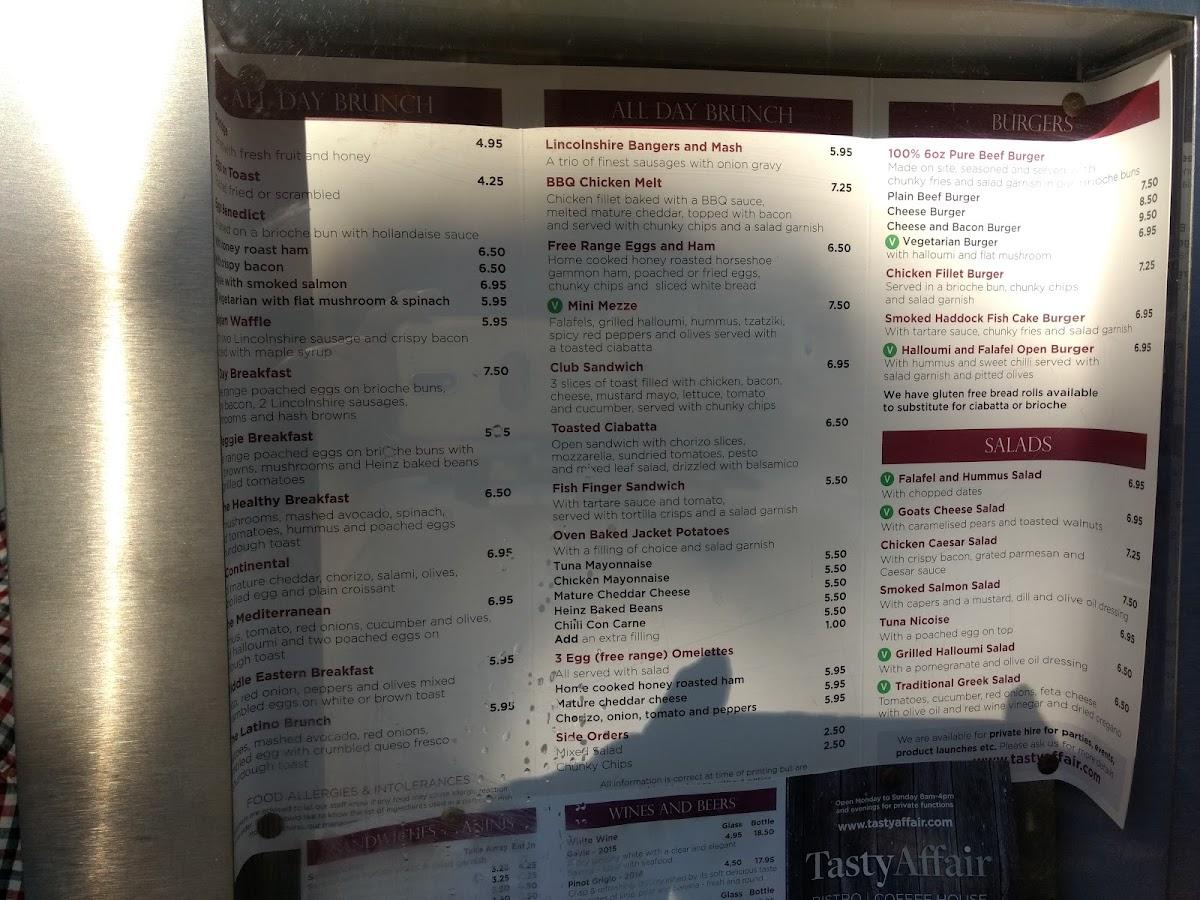 Menu at Tasty Affair cafe, Worcester Park, 70 Central Rd