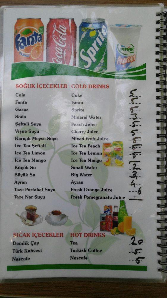 Menu at Defne Restaurant, Turkey