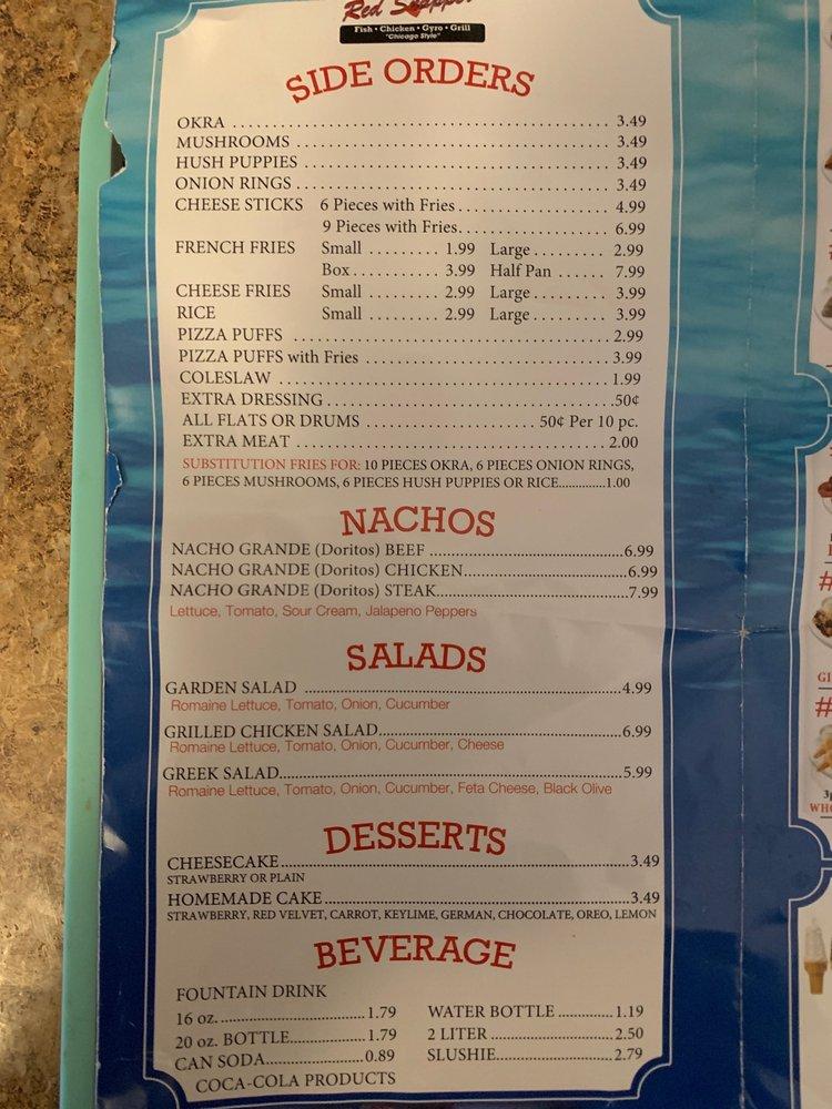 Menu at red snapper fish & chicken restaurant, Hapeville