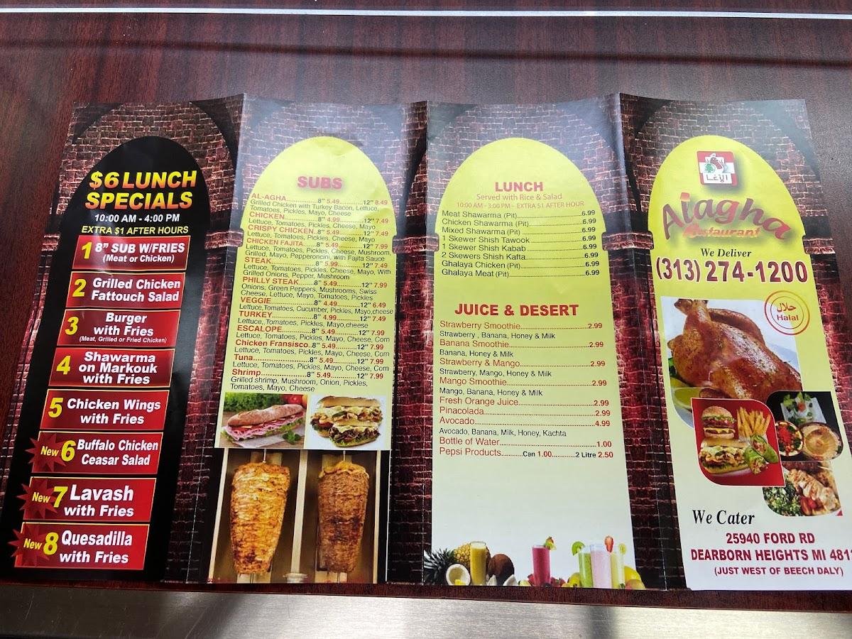 Menu at Alagha Restaurant, Dearborn Heights