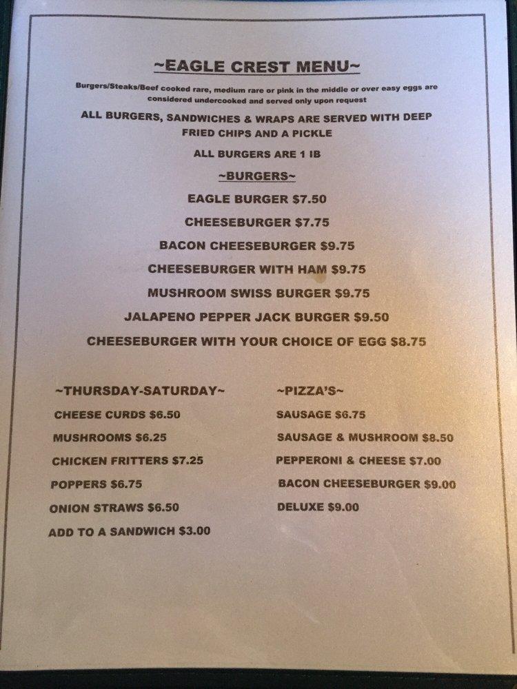 Menu at Eagle Crest Bar, Madison, Co Rd T