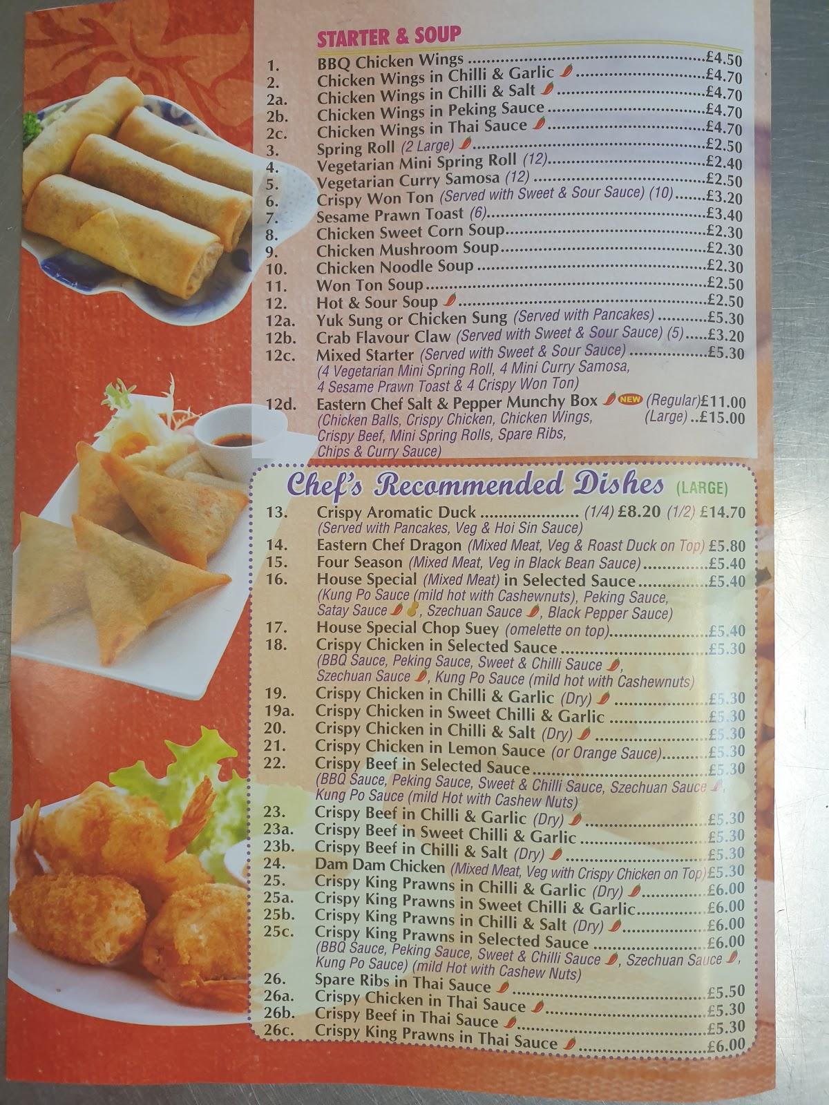 Menu at Eastern Chef restaurant, Coventry