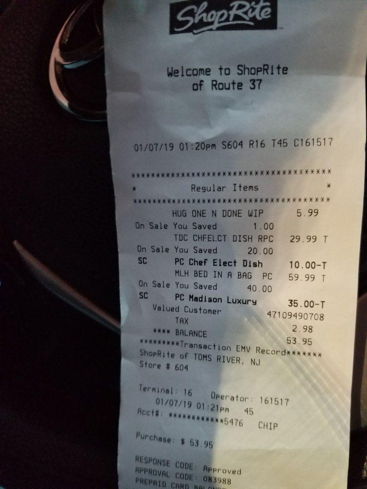 Menu at ShopRite of Route 37 restaurant, Toms River