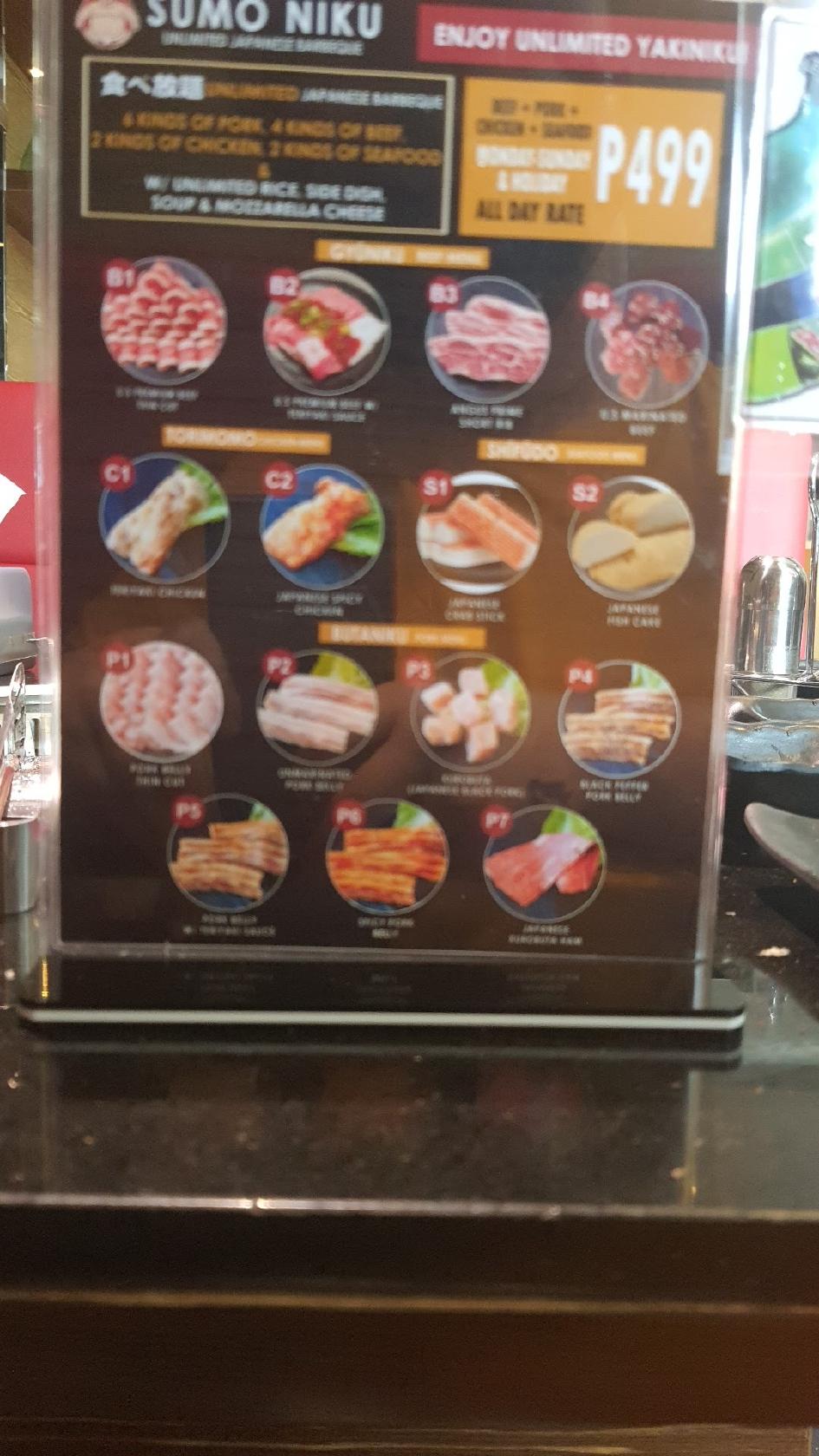 Carta del restaurante Sumo Niku, Subic Bay Freeport Zone