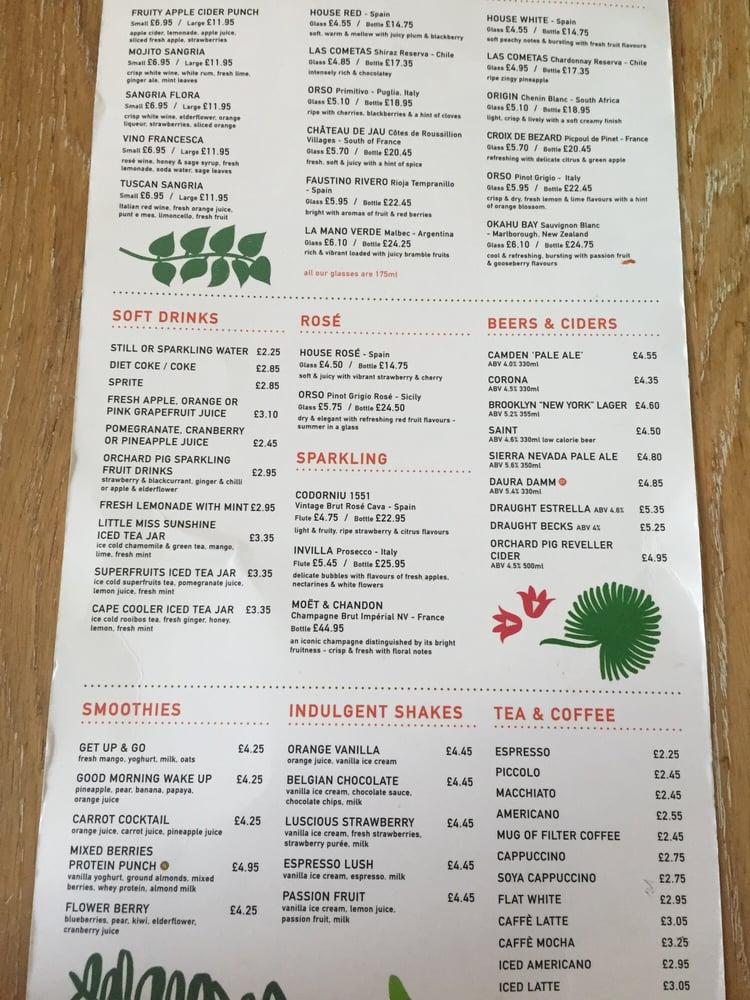 Menu at Wondertree cafe, Hounslow, Heathrow Airport