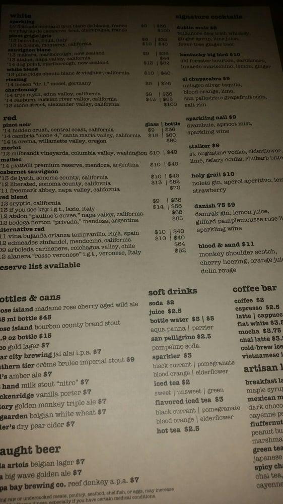 Menu at Artisan's Table restaurant, Orlando