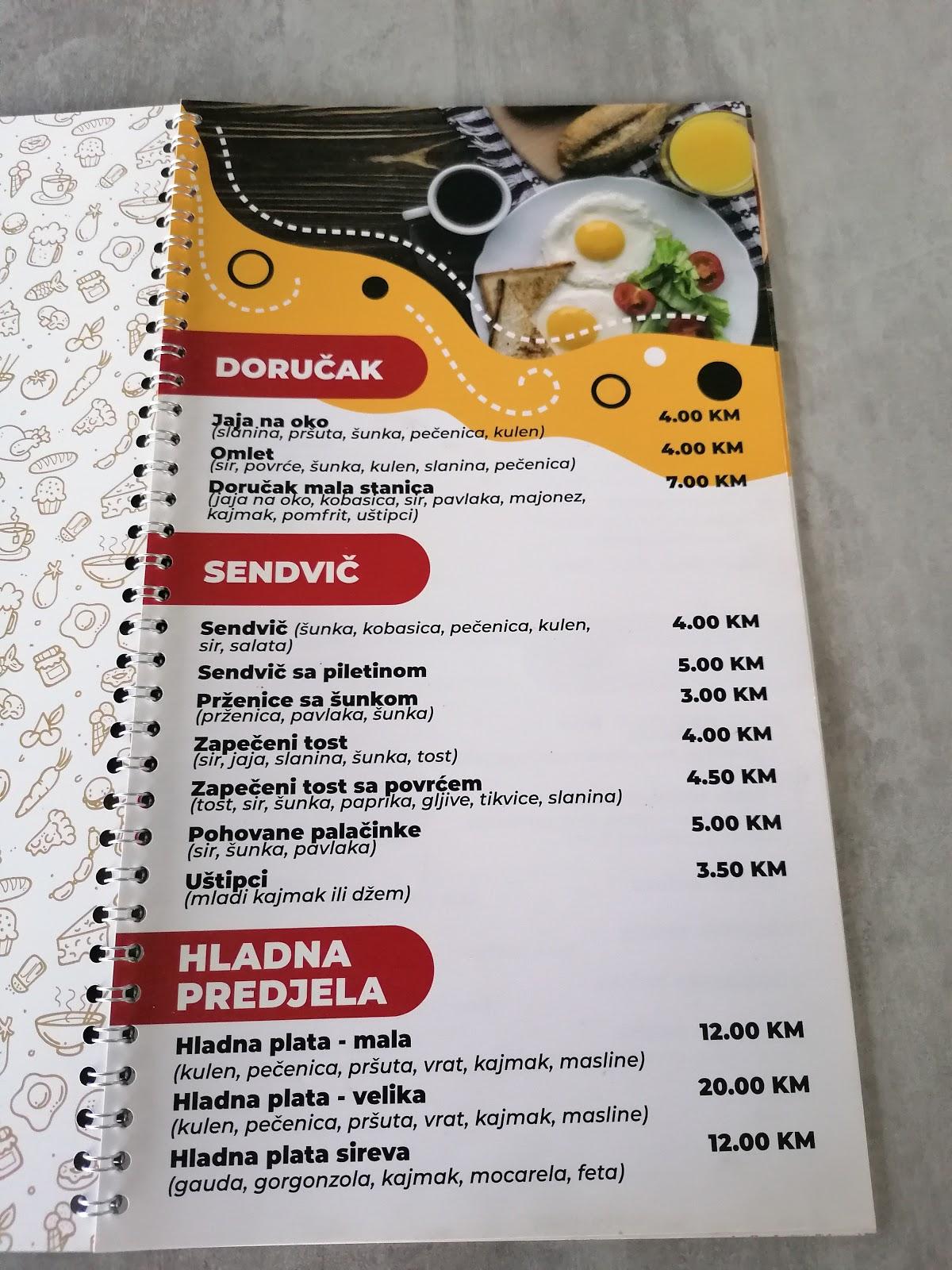 Menu at Mala stanica restaurant, Bijeljina