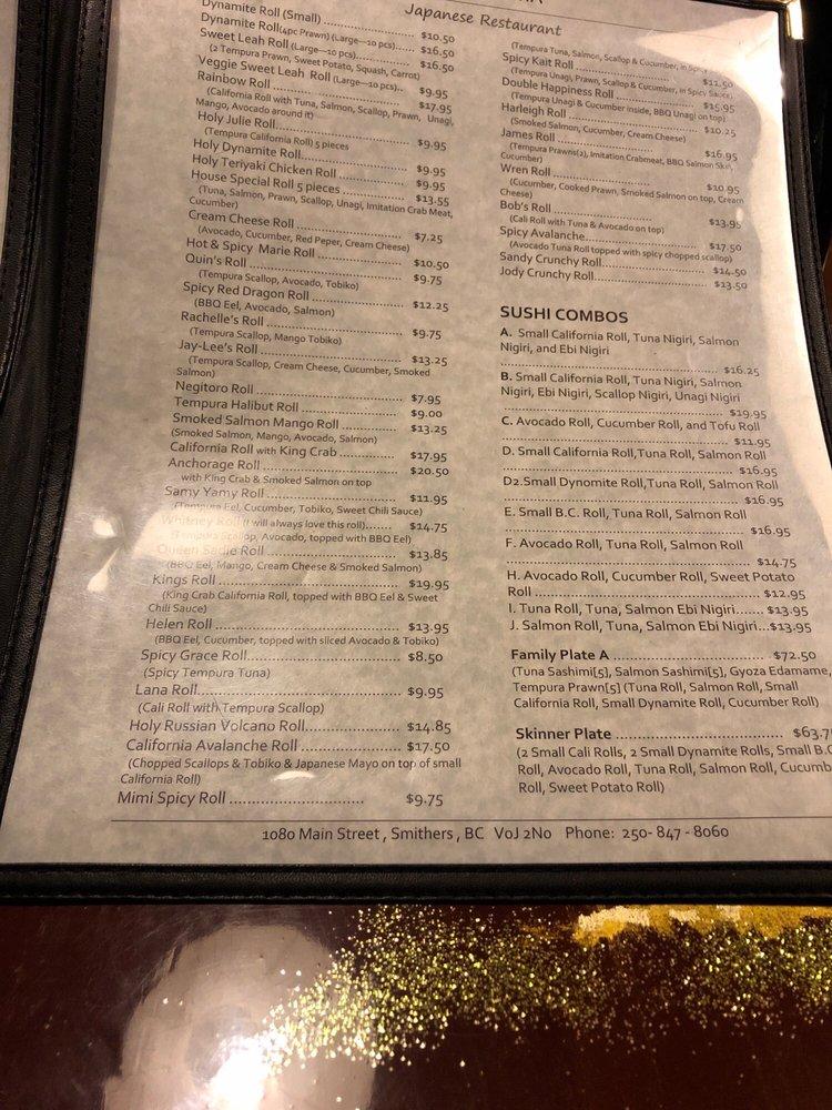 Menu at Masa Yama restaurant, Smithers