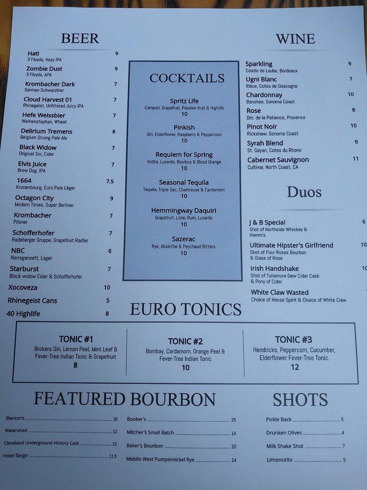 Menu at Sacred Beast Diner OTR pub & bar, Cincinnati