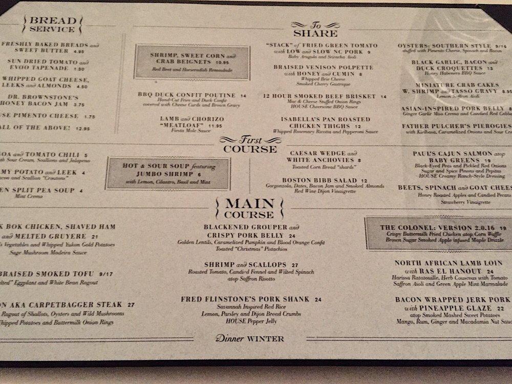 Menu at Spring House Restaurant, Kitchen & Bar, Winston-Salem