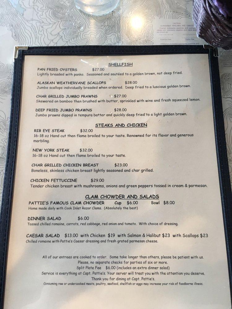 Menu at Captain Pattie's Fish House restaurant, Homer