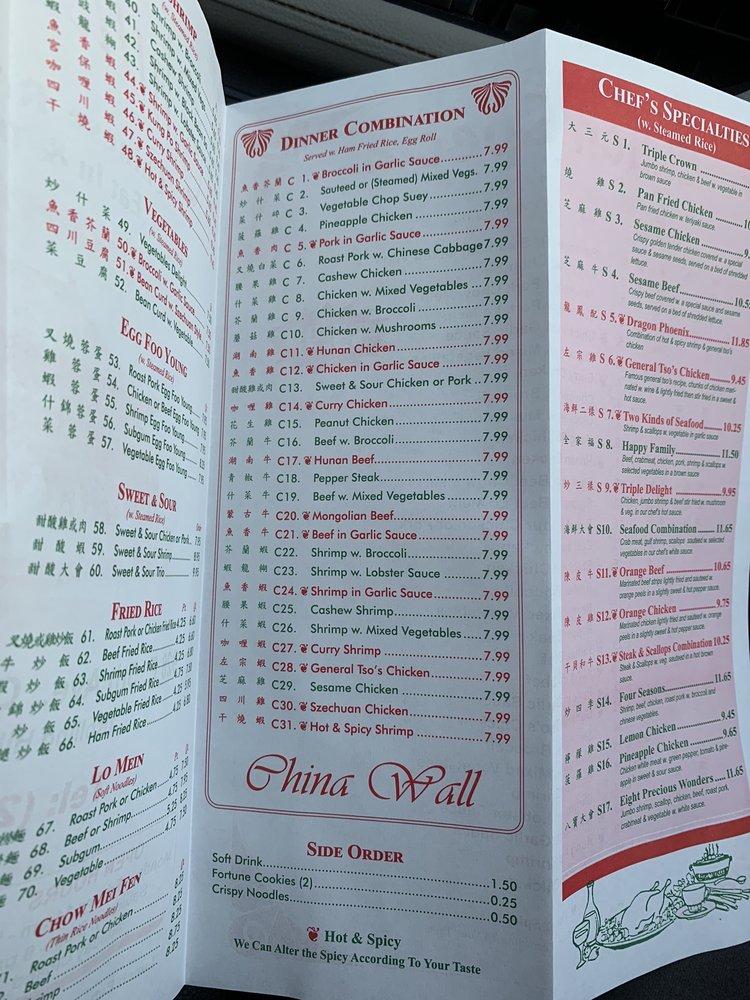 Menu at China Wall restaurant, Calvert City