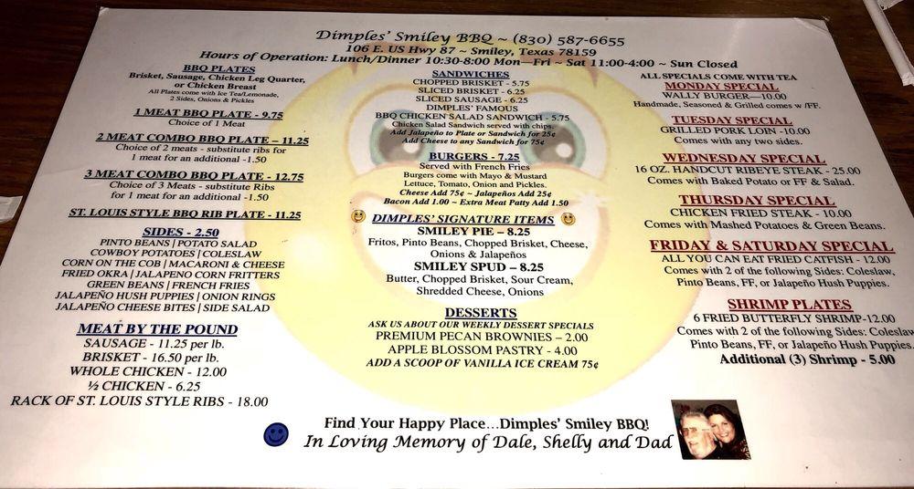 Carta de Smiley's Cafe, Smiley, 106 Fay Ave E