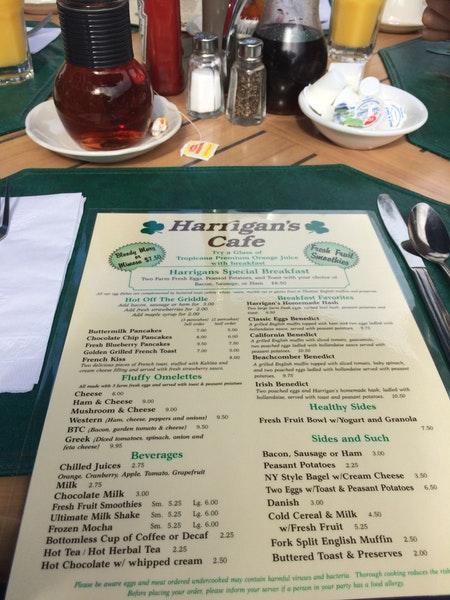 Menu at Harrigan's Cafe, Wellfleet