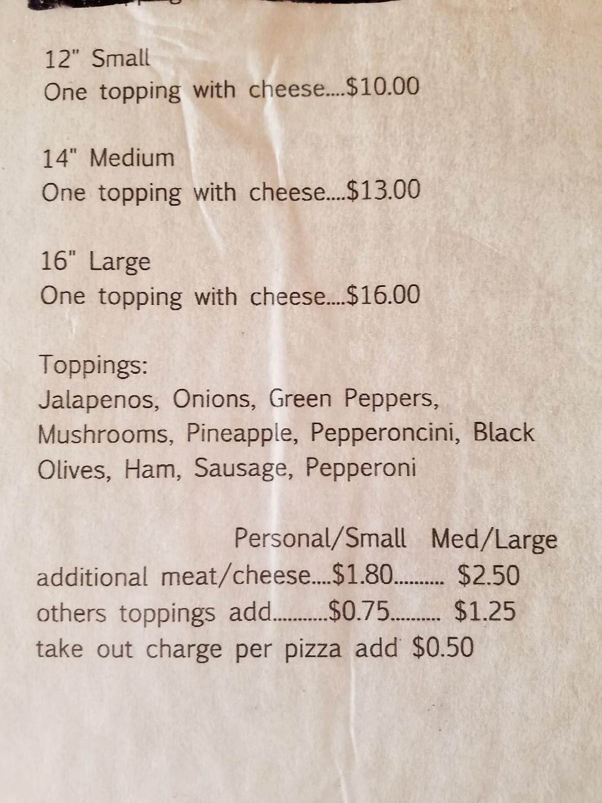Menu at Infield Bar & Pizzeria Inc, Crystal Falls
