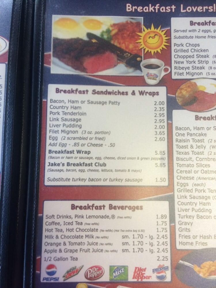 Menu at Jake's Diner restaurant, Greensboro, S Holden Rd