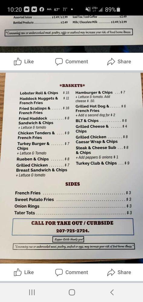 Menu at Kopper Kettle restaurant, Topsham