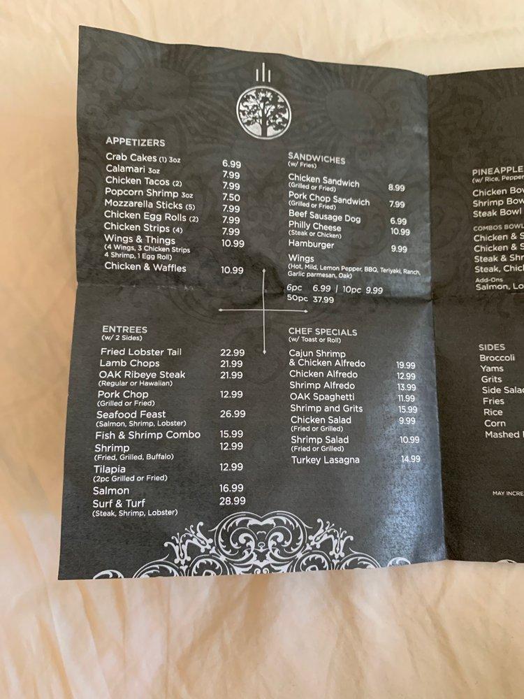 Menu at OAK Restaurant and Lounge, Augusta