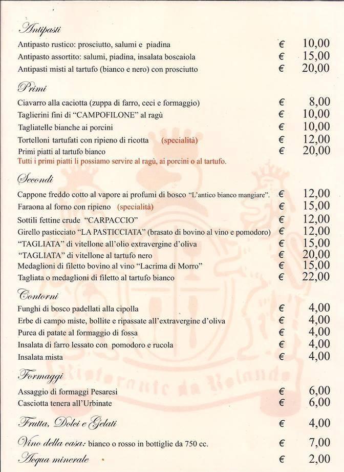 Menu da Cucina Dialettale da Rolando ristorante, San Costanzo