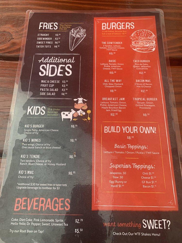 Menu at TWF Burgers desserts, Fort Mill