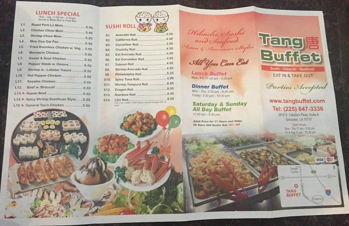 Menu at Tang Buffet restaurant, Gonzales