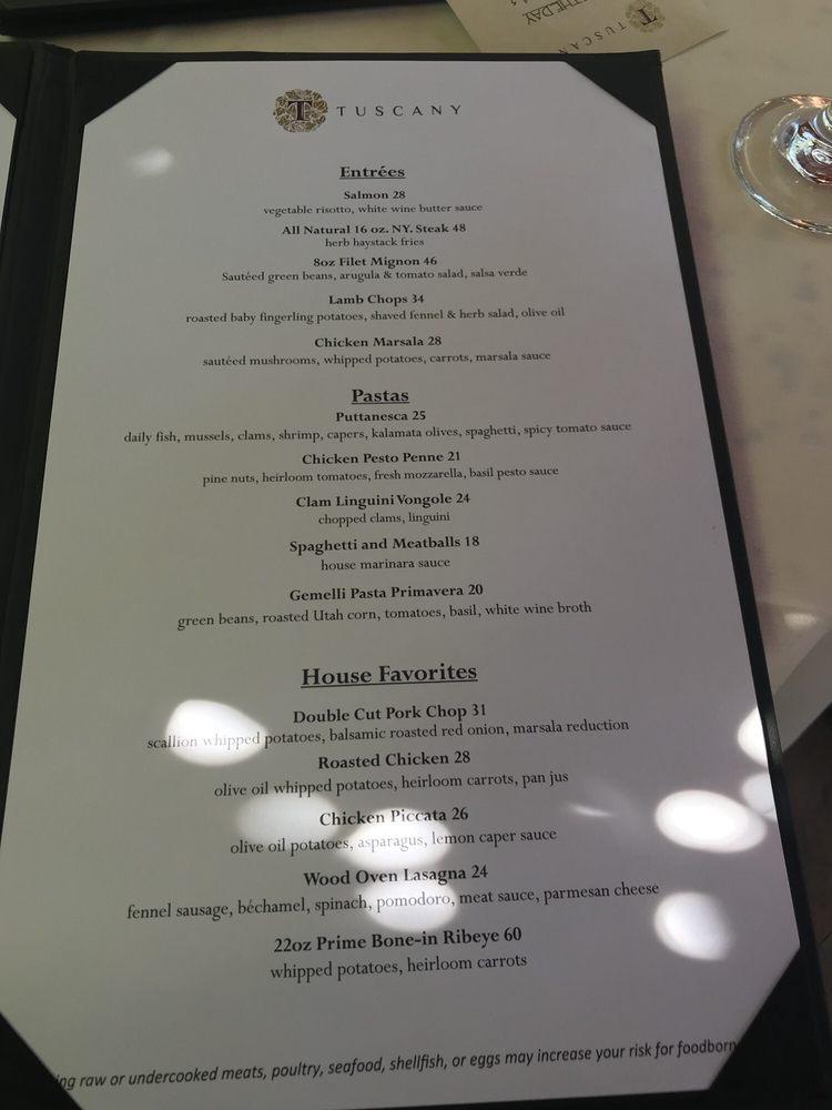 Menu at Tuscany Restaurant, Salt Lake City