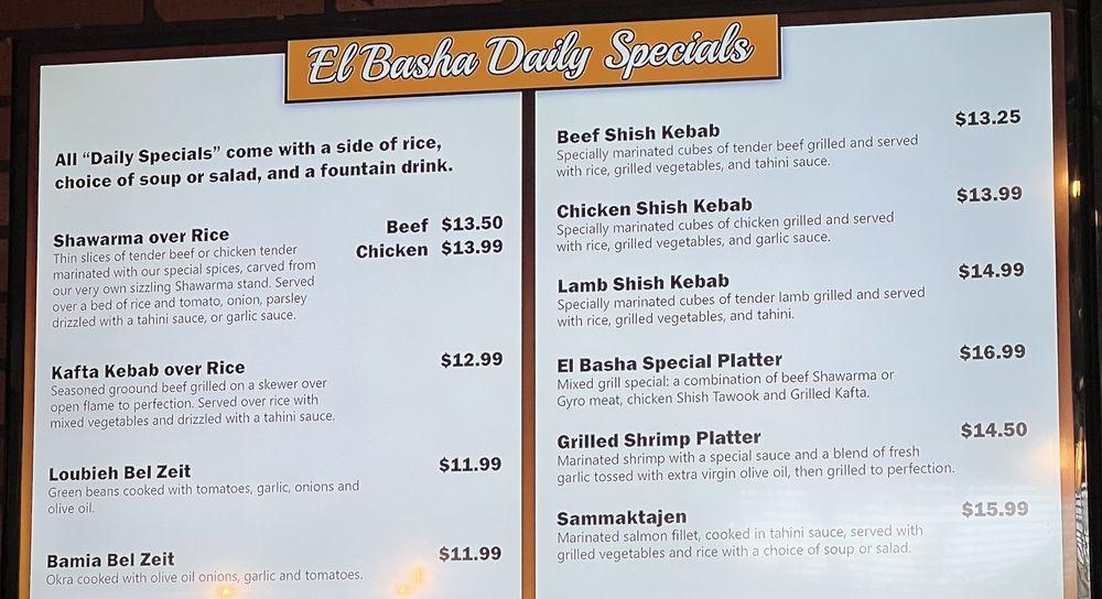 Menu at El Basha Mediterranean Grill restaurant, Omaha, Pacific St