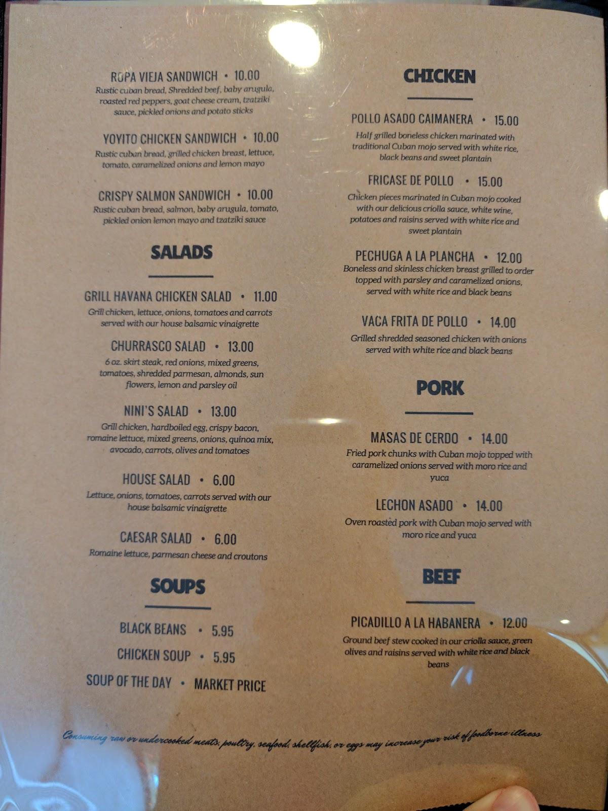 Menu at Nini's Cuban Cuisine restaurant, Indialantic