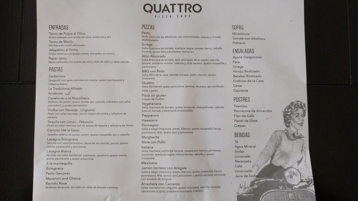 Carta de pizzería Quattro Fogon Italiano, Tijuana