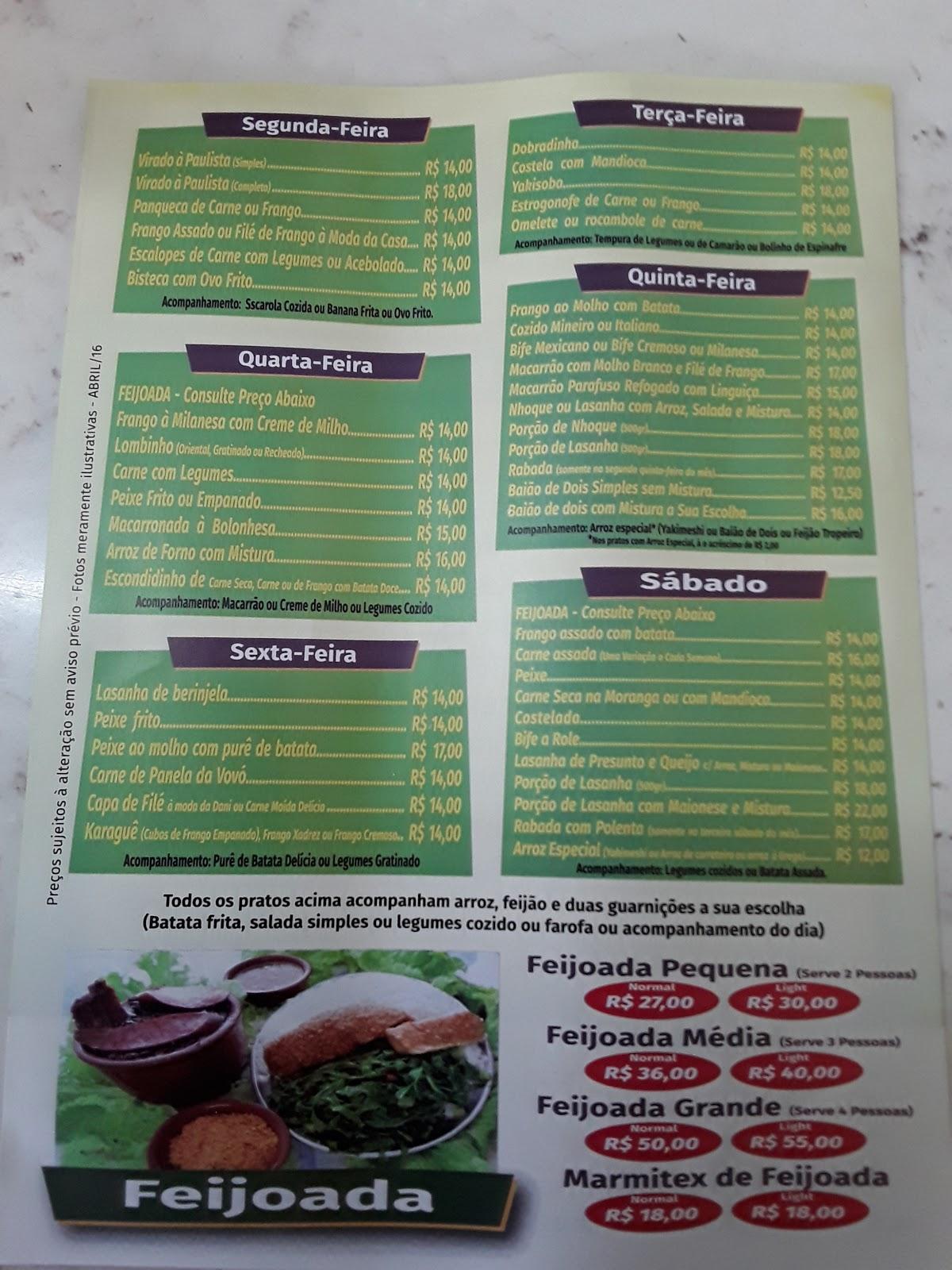 Menu at Tokio Comida Brasileira restaurant, São Paulo