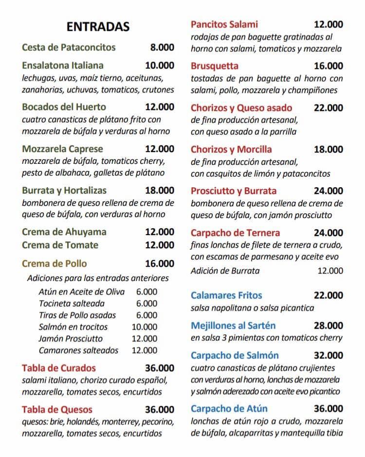 Menu at Biagio Braceria Italiana pizzeria, Ibagué