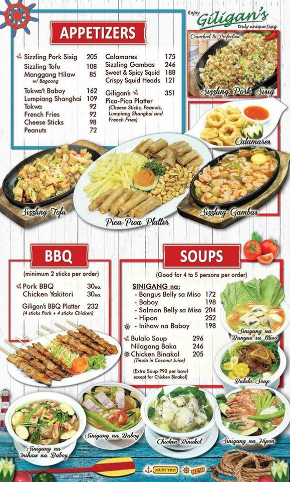 Menu at Gilligans Seafood Restaurant, Quezon City
